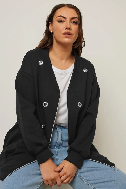 YOURS Curve Black Eyelet Zip Through Jacket - Yours Clothing